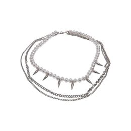 Urban Classics Damen Kette mit Anh&auml;nger "Urban Classics Unisex Meridian Pearl Layering Necklace", onesize, Eisensilber, Eisen, Halsketten