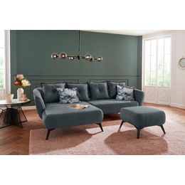 Ecksofa Home Affaire, B:277cm H:80cm T:162cm, blau, Wohnzimmer, Sofas, "Baggio romantische Polsterecke, bequem, Breite 277cm, L-Form", Zierkissen