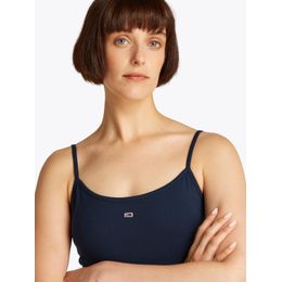 Tommy Jeans Damen Spaghettitop "TJW ESSENTIAL STRAP TOP EXT", blau, Basic, Gr. L, unifarben, Jersey, Obermaterial: 95% Baumwolle, 5% Elasthan, Tops,