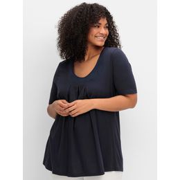 sheego Damen T-Shirt "T-Shirt", blau, Gr. 44, unifarben, 50% Baumwolle, 50% Modal, Shirts