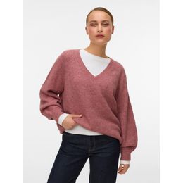 V&eacute;ro Moda VERO MODA Damen V-Ausschnitt-Pullover "VMLEAF LS LONG V-NECK PULLOVER", braun, Gr. XS, meliert, Strick, Obermaterial: 90% Polyester, 5% Wolle, 5%