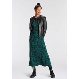 Tamaris Damen Maxikleid, grün, Gr. 42, gemustert, Jersey, Obermaterial: 95% Viskose, 5% Elasthan, Kleider, figurbetont, aus Jersey, Langarm, mit