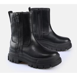 Buffalo Damen Bikerboots "Aspha Bootie Zip", Gr. 38schwarz, Lederimitat, Schuhe, Plateauboots, Stiefelette mit Memory Foam Innensohle
