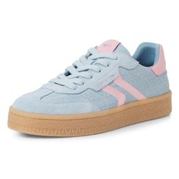 Tamaris Damen Plateausneaker, Gr. 37, blau, Lederimitat, Veloursleder, Fischgratmuster, kontrastfarbene Details, Schuhe, Freizeitschuh, Halbschuh,