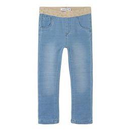 name it M&auml;dchen Jeansleggings "NMFSALLI SLIM SWE JEANS 1190-BO NOOS"light blau denim, Gr. 104, kontrastfarbene Details, leichte Abriebeffekte,