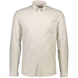 LINDBERGH Herren Langarmhemd, beige, Gr. M, gestreift, Web, Obermaterial: 98% Baumwolle, 2% Elasthan, Hemden, mit Streifenmuster