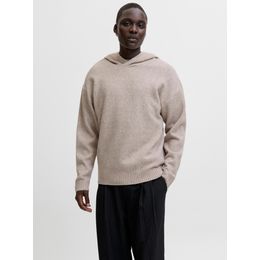 Jack & Jones JACK & JONES Herren Kapuzenpullover "JJESOHO OLLIE KNIT HOOD LN", beige, Gr. L, unifarben, Strick, Obermaterial: 51% Polyester, 41% Polyacryl, 5%