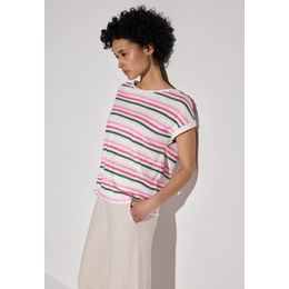 Shirttop Street One, Damen, Gr. 36, beige (moonstone sand), Jersey, Obermaterial: 80% Polyester, 20% Viskose, gestreift, regular fit taillenbedeckt, Rundhals, Tops Shirttop, mit Streifenmuster
