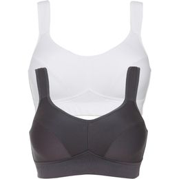 bonprix Damen Sport-BH "Sport BH mit mittlerem Halt (2er Pack)", Gr. 105, grau, Obermaterial: 92% Polyester, 8% Elasthan, BHs, Sport BH mit mittlerem
