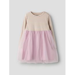 name it M&auml;dchen Minikleid "NMFTAIAS LS TULLE DRESS"dawn pink stripes:cloud dancer, Gr. 104, geringelt, gestreift, unifarben, Jersey, Obermaterial:
