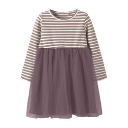 name it M&auml;dchen Minikleid "NMFTAIAS LS TULLE DRESS"dawn pink stripes:cloud dancer, Gr. 98, geringelt, gestreift, unifarben, Jersey, Obermaterial: 90%