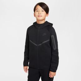T-Shirt Nike Sportswear "Nike Sportswear Tech Fleece Big Kids' Full-Zip Hoodie", Jungen, Gr. L, schwarz, schwarz,, Obermaterial: 53% Baumwolle, 47% Polyester, Shirts T-Shirt