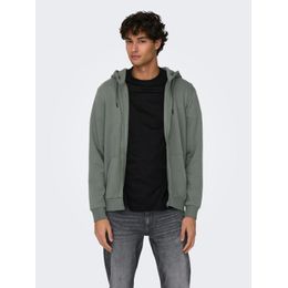 Only & Sons ONLY & SONS Herren Kapuzensweatjacke "ONSCERES ZIP THR. HOODIE SWEAT NOOS", grau, Gr. L, unifarben, angeraute Sweatware, Obermaterial: 65% Baumwolle,