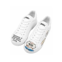DOGO Damen Sneaker "Ace Low-Top Sneaker The Wise Owl Damen Sneaker", Gr. 40, wei&szlig;, Lederimitat, Schuhe, Handgefertigt