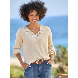 Heine Damen Strickpullover "Pullover", beige, Gr. 36, unifarben, 100% Baumwolle, Spitze:15% Baumwolle, 15% Viskose, 70% Polyamid, Pullover