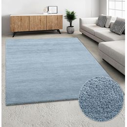 Wollteppich Theko, B:200cm H:14mm L:200cm, blau, Wolle, Wohnzimmer, Teppiche, "Gabbeh Uni, Handgefertigt, meliert, auch als L&auml;ufer erh&auml;ltlich,