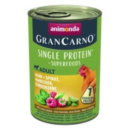 animonda GranCarno Single Protein Superfoods Nassfutter Hund Adult, Huhn und Spinat, Himbeeren, K&uuml;rbiskerne 24x400 g