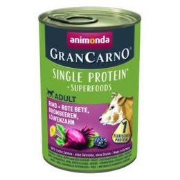 animonda GranCarno Single Protein Superfoods Nassfutter Hund Adult, Rind und Rote Bete, Brombeeren, L&ouml;wenzahn 24x400 g