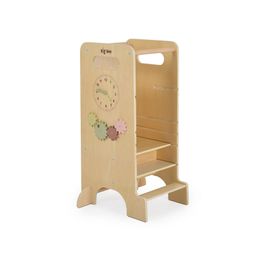 Moni Kinder Lernturm 4 in 1 Big Ben Rutsche Tafel Hochstuhl Uhranzeige Motorik braun