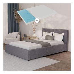 Juskys Polsterbett Salerno mit Matratze &ndash; 140 x 200 cm Cord Grau, modernes Design & pflegeleicht