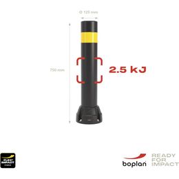 Boplan Rammschutz-Poller 125L, H&ouml;he 750 mm, verzinkte Platte, schwarz, gelber Streifen