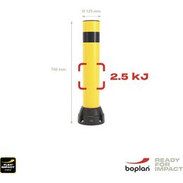 Boplan Rammschutz-Poller 125L, H&ouml;he 750 mm, verzinkte Platte, gelb, schwarzer Streifen