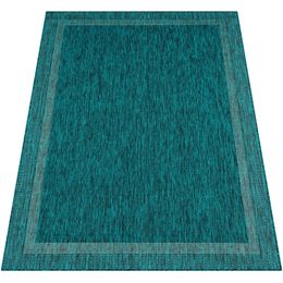 Teppich Paco Home "Roma 272", blau (t&uuml;rkis), B:300cm H:4mm L:400cm, Polypropylen, Teppiche, Teppich, Flachgewebe, meliert, mit dezenter Bord&uuml;re, In- und Outdoor geeignet