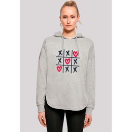 Kapuzenpullover F4NT4STIC "Valentinstag Herz Tic Tac Toe", Damen, Gr. XS, grau, Obermaterial: 100% Baumwolle, oversize, Pullover Kapuzenpullover, Premium Qualität
