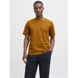 Jack & Jones Rundhalsshirt JACK & JONES "JJEORGANIC BASIC TEE SS O-NECK NOOS", Damen, Gr. L, braun (monks robe), Single Jersey, Obermaterial: 100% Baumwolle, unifarben, regular fit taillenbedeckt, Rundhals, Shirts Rundhalsshirt, mit Rundhalsausschnitt