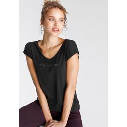 Funktionsshirt FAYN SPORTS "Cuffed Tee", Damen, Gr. 44/46, schwarz, Jersey, Obermaterial: 87% Polyester, 13% Elasthan, figurbetont, Shirts Funktionsshirt, atmungsaktiv, schnell trocknend, aus Jerseystoff