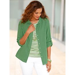Hemdbluse Casual Looks, Damen, Gr. 48, gr&uuml;n (apfel), 100% Baumwolle, unifarben, V-Ausschnitt, Blusen Hemdbluse