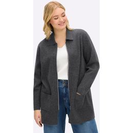 Longstrickjacke sheego, Damen, Gr. 40/42, graphit, meliert, 66% Polyester, 18% Polyacryl, 10% Polyamid, 6% Wolle, unifarben, Strickjacken Longstrickjacke