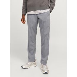 Jack & Jones Stoffhose JACK & JONES "JPSTKANE &ndash; L&auml;ssige Hose mit B&uuml;ndchen, pflegeleicht und relaxed", Herren, Gr. L, N-Gr, grau (grau melange), Web, Obermaterial: 68% Polyester, 28% Viskose, 4% Elasthan, meliert, relaxed fit normal, Hosen Stoffhose, meliert, modisch, relaxed fit, Web