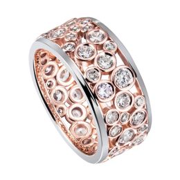 Fingerring Jobo "Ringmit 55 Zirkonia" Gr. 50, silber (silber 925), Fingerringe, Damen, 50, Silber 925 (Sterlingsilber), Fingerring, 925 Silber bicolor vergoldet