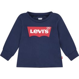 Langarmshirt LEVI'S KIDS "BATWING TEE", Jungen, Gr. 12/80, blau (marine), Single Jersey, Obermaterial: 100% Baumwolle, bedruckt, Basic schmal hüftlang, Rundhals, Rippbündchen, Shirts Langarmshirt, UNISEX