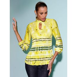 CR&Eacute;ATION L Plisseebluse CREATION L, Damen, Gr. 50, gelb (limone, ecru, bedruckt), 100% Polyester, gemustert, unifarben, Blusen