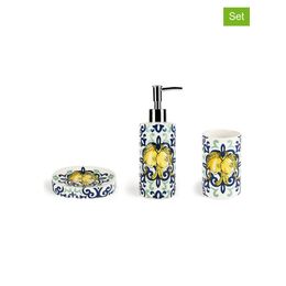 EXCELSA 3tlg. Waschbecken-Set "Amalfi" in Gelb/ Blau - 62% | Badezimmer-accessoires