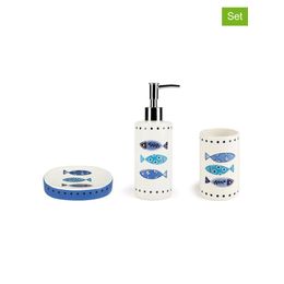 EXCELSA 3tlg. Waschbecken-Set "Ocean" in Weiß/ Blau - 62% | Badezimmer-accessoires
