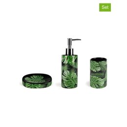 EXCELSA 3tlg. Waschbecken-Set "Foliage" in Grün - 62% | Badezimmer-accessoires