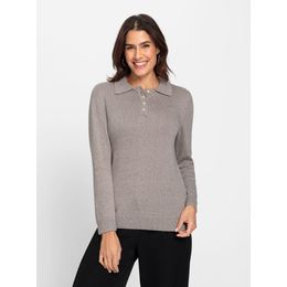 Strickpullover Inspirationen "Polopullover", Damen, Gr. 54, grau (taupe, meliert), 50% Baumwolle, 50% Polyacryl, meliert, unifarben, Pullover Strickpullover
