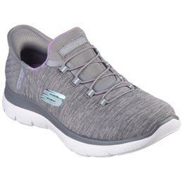Slipper Skechers "SUMMITS DAZZLING HAZE", Damen, Gr. 40, grau (grau, meliert), Textil, Schuhe Slipper, Slip Ins Sneaker, Freizeitschuh mit dezenten Kontrastdetails