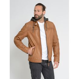 Lederjacke Maze "42021309", Herren, Gr. L, braun (cognac), Obermaterial: 100% Lammleder; Futter: 100% Baumwolle; &Auml;rmelfutter: 100% Polyester; Kapuze: 52% Baumwolle; 48% Polyester, Jacken