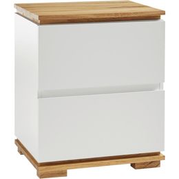 Nachtschrank, Wei&szlig;, Eiche, Holz, Holzwerkstoff, Eiche, massiv, 2 Schublade(n) Schubladen, 48x59x40 cm, Holzm&ouml;bel, Holztische, Nachttische Holz