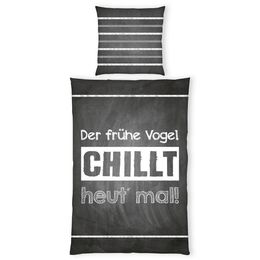 Herding Jugendbettw&auml;sche Spr&uuml;che, Grau, Schwarz, Wei&szlig;, Textil, Schriftzug, 135x200 cm, Oeko-Tex&reg; Standard 100, pflegeleicht, Schlaftextilien, Bettw&auml;sche, Kinderbettw&auml;sche