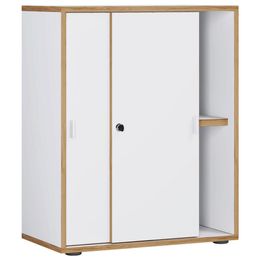Mid.you Aktenschrank, Wei&szlig;, Honigeiche, Holzwerkstoff, 1 F&auml;cher, 60x74x33 cm, abschlie&szlig;bar, Arbeitszimmer, Aktenschr&auml;nke