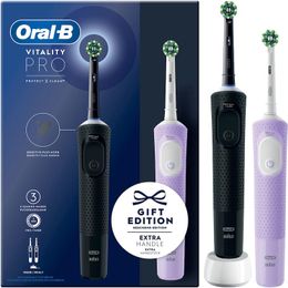 Oral-B Elektrische Zahnbürste »Vitality Pro« 2 Stk. Aufsteckbürsten 3 Putzmodi, Doppelpack schwarz/lila Wiederaufladbare Zahnbürste mit langer...