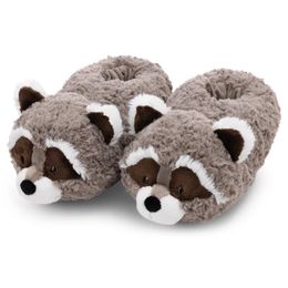 Nici Pl&uuml;sch Hausschuhe &raquo;WASCHB&Auml;R LENNO&laquo; Hausschuh, Pantoffel mit Waschb&auml;r Motiv braun-wei&szlig; 38/41 38/41 Muckeliger Hausschuh zum Schlupfen