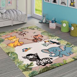 Paco Home Kinderteppich &raquo;Diamond 644&laquo; rechteckig 18 mm H&ouml;he 3D-Design, Motiv Dschungel Tiere, Kinderzimmer, Kundenliebling beige Obermaterial: 100%...