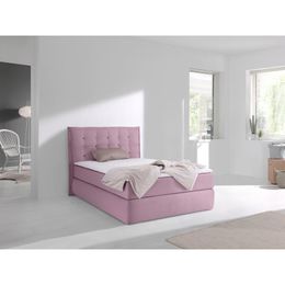 Home Affaire Boxspringbett &raquo;Sagres&laquo; Kopfteil mit 2farbiger Flatterbiese und zweifarbigen Kn&ouml;pfen rosa Feinstruktur(100% Polyester);Bezug der 