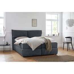 Home Affaire Boxspringbett &raquo;Jenson&laquo; in 4 Farben, 4 Breiten, 3 Matratzenarten in 2 H&auml;rtegraden, Topper blau Struktur weich (85% Polyester/15% Nylon)